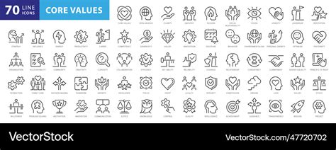 Core Values 70 Icon Set Full Outline Style Icons Vector Image