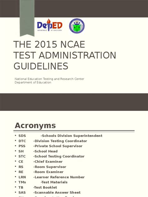 The 2015 Ncae Test Administration Guidelines National Education