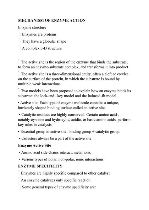 Mechanism OF Enzyme Action MECHANISM OF ENZYME ACTION Enzyme Structure Enzymes Are Proteins
