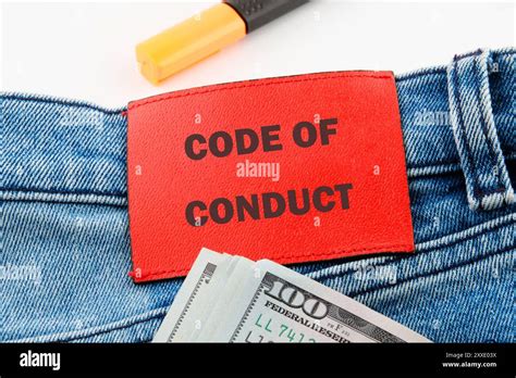 Code Of Conduct Symbol Business And Code Of Conduct Concept Copy Space On The Jeans Tag Stock