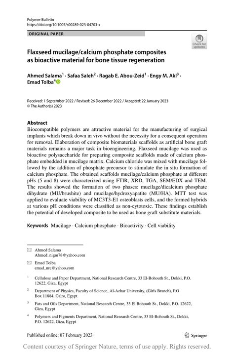 Pdf Flaxseed Mucilagecalcium Phosphate Composites As Bioactive Material For Bone Tissue