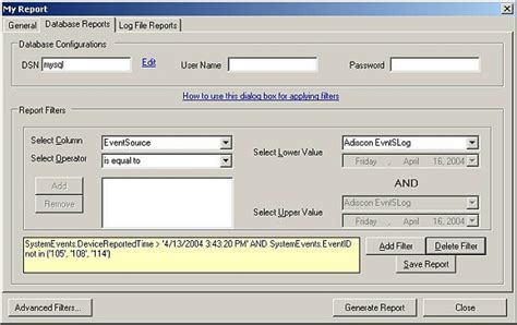How Do I Delete Filters For Database Reports Winsyslog