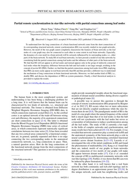 Pdf Partial Remote Synchronization In Star Like Networks With Partial Connections Among Leaf Nodes