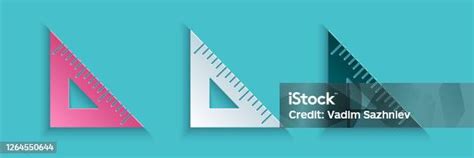 파란색 배경에 격리된 삼각형 눈금자 아이콘을 잘라낸 용지 스트레이트 엣지 기호입니다 기하학적 기호 종이 아트 스타일 벡터 일러스트레이션 눈금자에 대한 스톡 벡터 아트 및