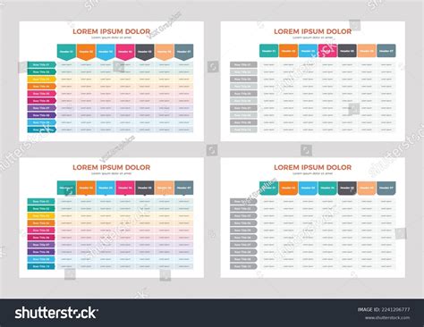 Sets Presentations Table Templates Layout Design Stock Vector Royalty