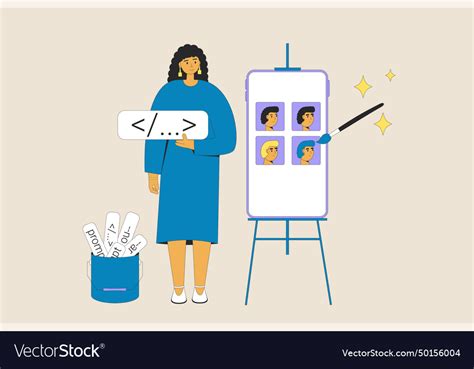 Prompt Engineering Young Artist Working With Ai Vector Image