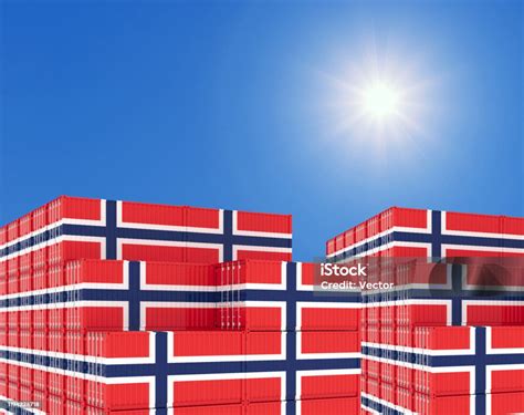 노르웨이 국기의 국기와 컨테이너의 전체 컨테이너 마당 3d 그림 경제에 대한 스톡 사진 및 기타 이미지 경제 구매 국가 관광명소 Istock
