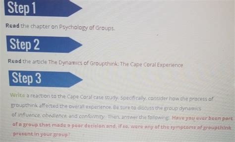 solved step 1 read the chapter on psychology of groups step