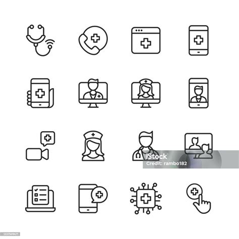 원격 의료 라인 아이콘입니다 편집 가능한 스트로크입니다 픽셀 완벽한 모바일 및 웹용 청진기 원격 의학 디지털 헬스케어 의사와