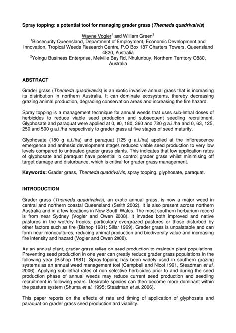 Pdf Spray Topping A Potential Tool For Managing Grader Grass