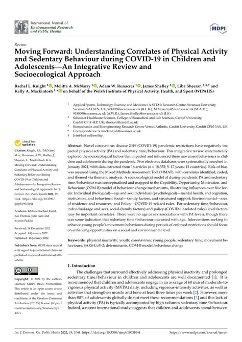 Pdf Moving Forward Understanding Correlates Of Physical Activity And