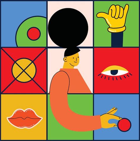 손으로 그린 추상 콜라주 모양 재미 귀여운 만화 캐릭터 평면 디자인에 다른 색깔의 벡터 Illustartions 광장 포스터