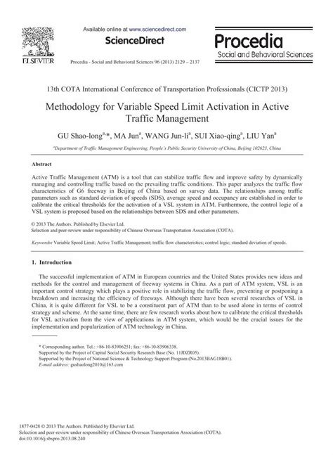pdf methodology for variable speed limit activation in active traffic