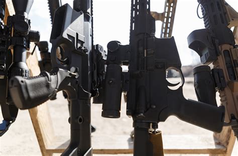 Modern American Assault Rifles Equipped With Optical Scopes And