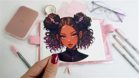 Purple Curls And Bat Bows Kawaii Anime Girl Sticker Gothic Cross Aesthetic Etsy