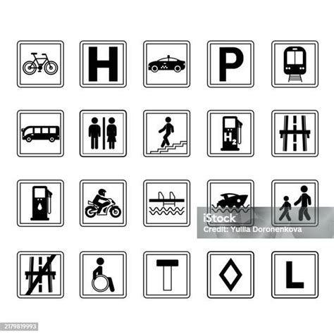 광장 도로 표지판 벡터 아이콘 주차장 기차역 병원 화장실 버스 정류장 지하철 수영장 부두 장애인 주차장 등 고속도로에 대한 스톡 벡터 아트 및 기타 이미지 Istock