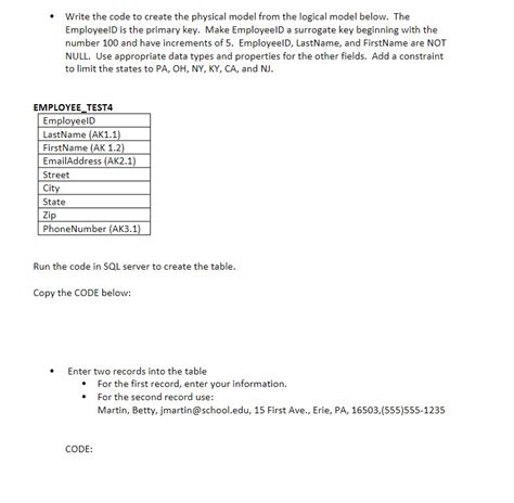 Solved Write The Code To Create The Physical Model From Chegg