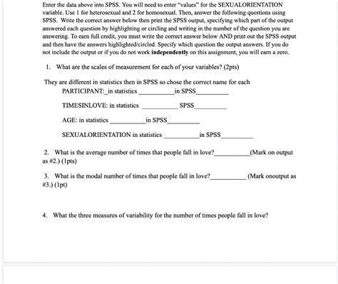 SPSS Assignment Name You Will Turn In This Sheet Chegg Com