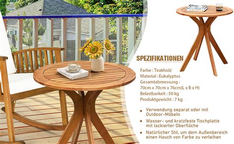 Costway Gartentisch Wetterfest Runder Holztisch Beistelltisch Aus