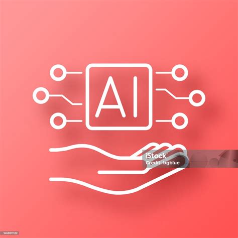 손에 인공 지능 Ai 그림자가 있는 빨간색 배경의 아이콘 3차원 형태에 대한 스톡 벡터 아트 및 기타 이미지 3차원 형태 Cpu 개념 Istock