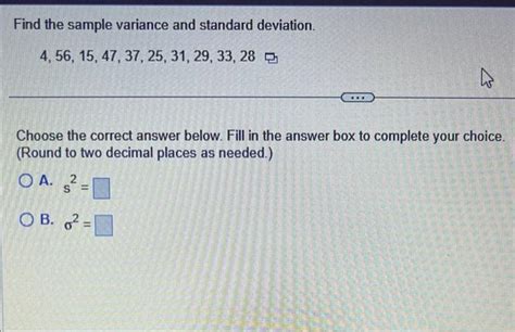 solved find the sample variance and standard deviation