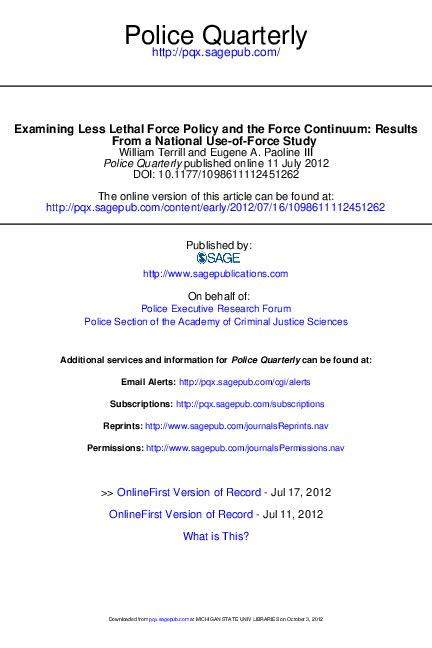 Pdf Examining Less Lethal Force Policy And The Force Continuum Results From A National Use Of