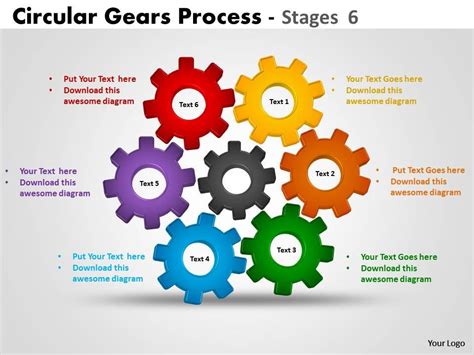 Circular Gears Process Diagrams Stages 9 PowerPoint Slide Templates Download PPT Background