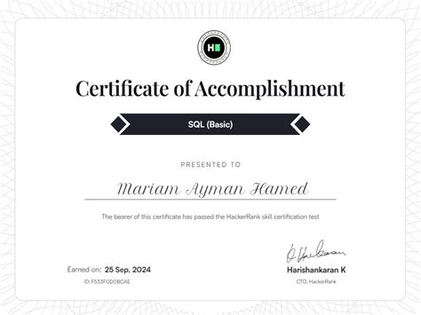 Mariam Ayman Hamed On Linkedin Sql Dataanalysis Hackerrank Professionaldevelopment