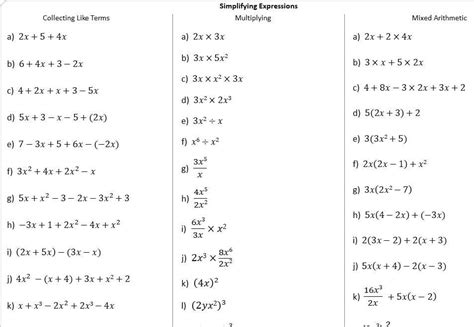 Simplifying Algebraic Expression Worksheets Worksheets Library
