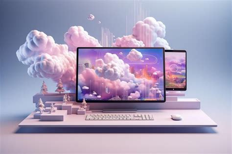 Iot 3d Cloud Computing Hosting Technology With Electronic Devices Premium Ai Generated Image