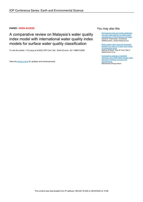 Pdf A Comparative Review On Malaysias Water Quality Index Model With International Water