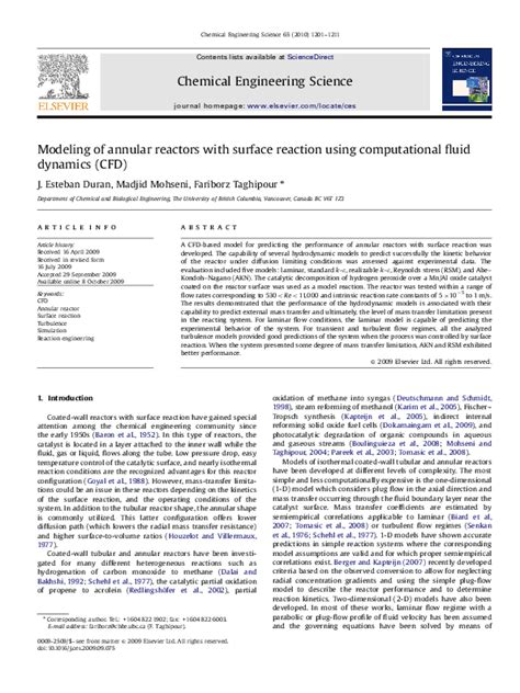 Pdf Modeling Of Annular Reactors With Surface Reaction Using