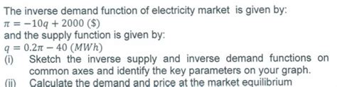 Solved SolveThe Inverse Demand Function Of Electricity Chegg Com