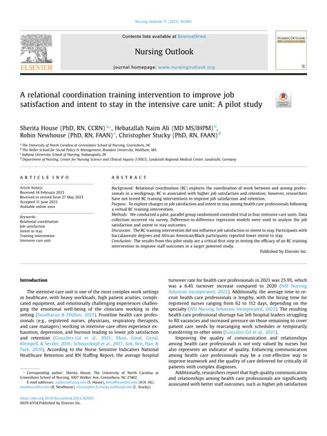 Pdf A Relational Coordination Training Intervention To Improve Job Satisfaction And Intent To