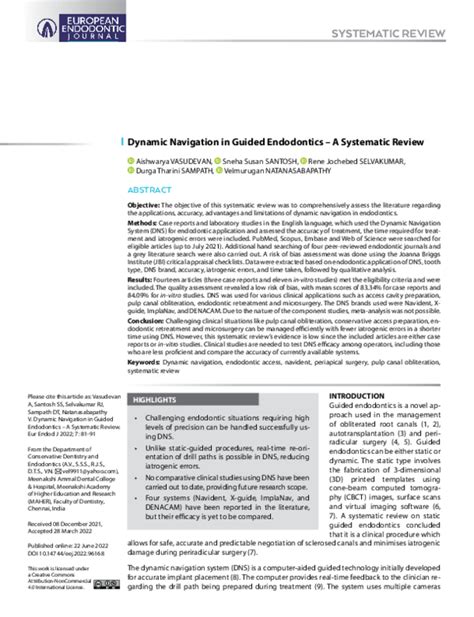 Pdf Dynamic Navigation In Guided Endodontics A Systematic Review
