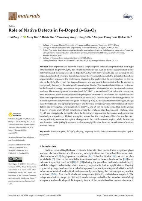 pdf role of native defects in fe doped β ga2o3