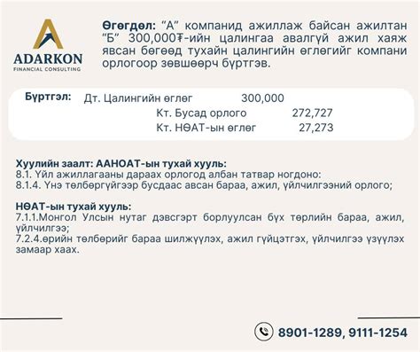 Адаркон Практик жишээ №16 Цалингийн өрийг бусад орлогоор хаах Бид танд дараах үйлчилгээг санал
