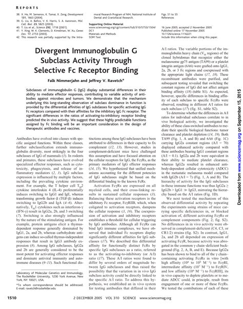 Pdf Divergent Immunoglobulin G Subclass Activity Through Selective Fc Receptor Binding