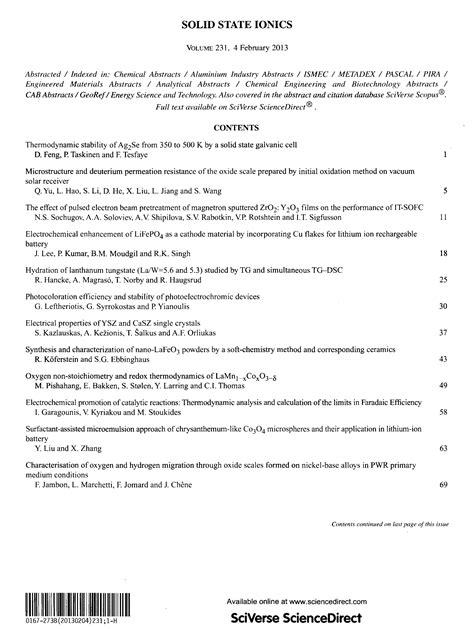 Solid State Ionics Diffusion And Reactions 2013 V 231 Web кабинет учёного