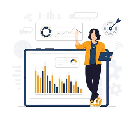 Premium Vector Female Ceo Holding Tab And Pen Doing Data Analysis