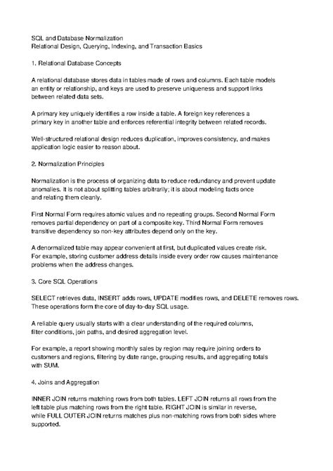 Sql And Database Normalization Study Notes Course Code Db101 Studocu