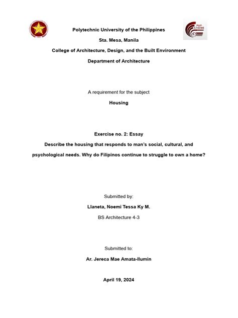 Llaneta Ntkm Housing Exercise No 2 Pdf Behavioural Sciences Social Psychology