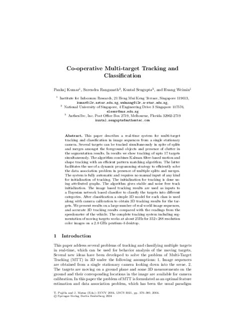 Pdf Co Operative Multi Target Tracking And Classification