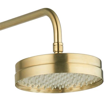 Arezzo Brushed Brass Rigid Riser Kit With 195mm Round Overhead Drench