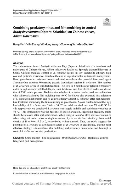 Combining Predatory Mites And Film Mulching To Control Bradysia