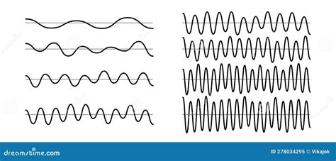 Sinusoid Signals Set Black Curve Sound Waves With Different Frequency