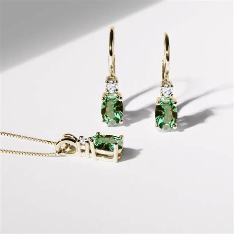 Green Tourmaline And Diamond Drop Earrings In Yellow Gold Klenota