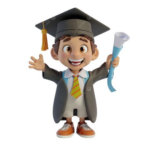 فتى خريج كرتون كاريكاتير التخرج سعيد طالب مع شهادة جامعية وقبعة
