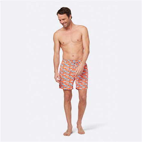 Mens Swim Shorts Orange Striped Fish Tom And Teddy