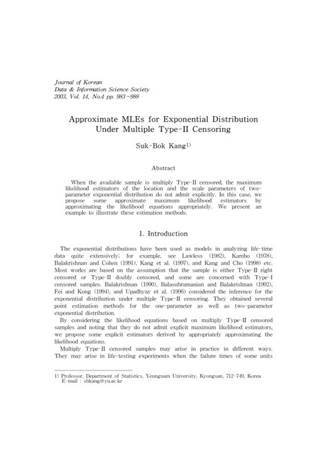 Pdf Approximate Mles For Exponential Distribution Under Multiple Type Ii Censoring